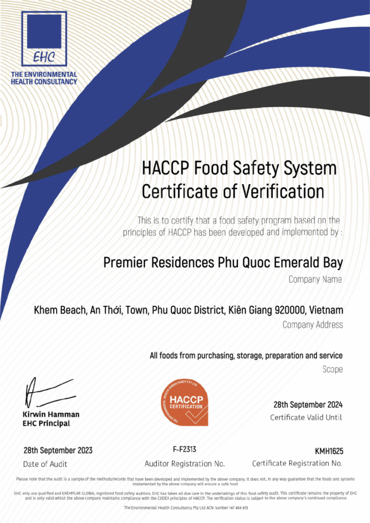 PREMIER RESIDENCES PHU QUOC EMERALD BAY RECEIVED HACCP CERTIFICATION - Premier Residences Phu ...
