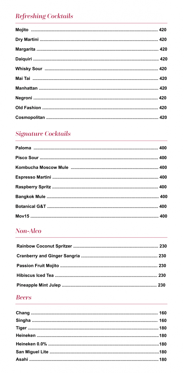 Movenpick Hotel Sukhumvit 15 Bangkok - In-Room Dining Menu
