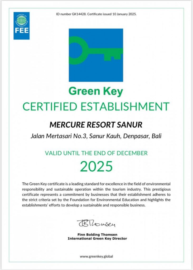 Mercure Bali Sanur Resort - Green Key Certificate_Mercure Resort Sanur_2025